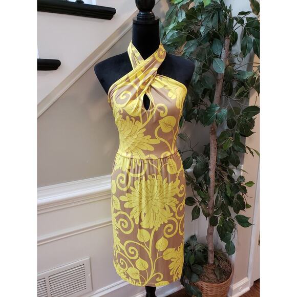 Muse | Dresses | Muse Sheath Dress Womens 2 Yellow Brown Floral Stretch ...